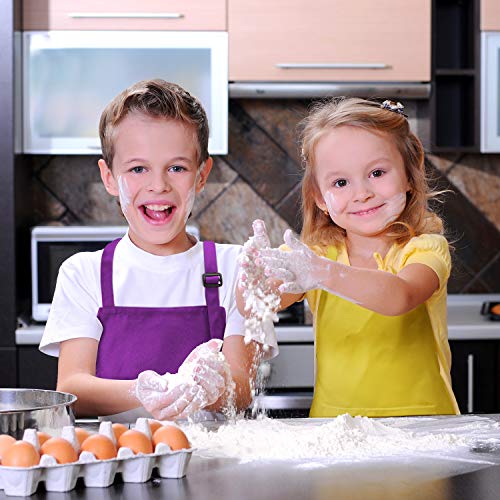 SATINIOR 12 Pieces Kids Apron and 12 Pieces Chef Hat, Child's Adjustable Aprons and Chef Hat Kitchen Bib Aprons with 2 Pockets for Boy Girls Kitchen Cooking Baking Wear(Multi-colors, L for 7-13 Age)