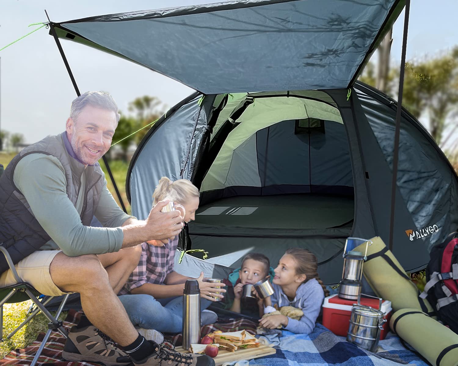 PALLYGO Easy Pop Up Tent 6 Person Tents for Camping Traveling Double Layer Waterproof Instant Family Camping Tents