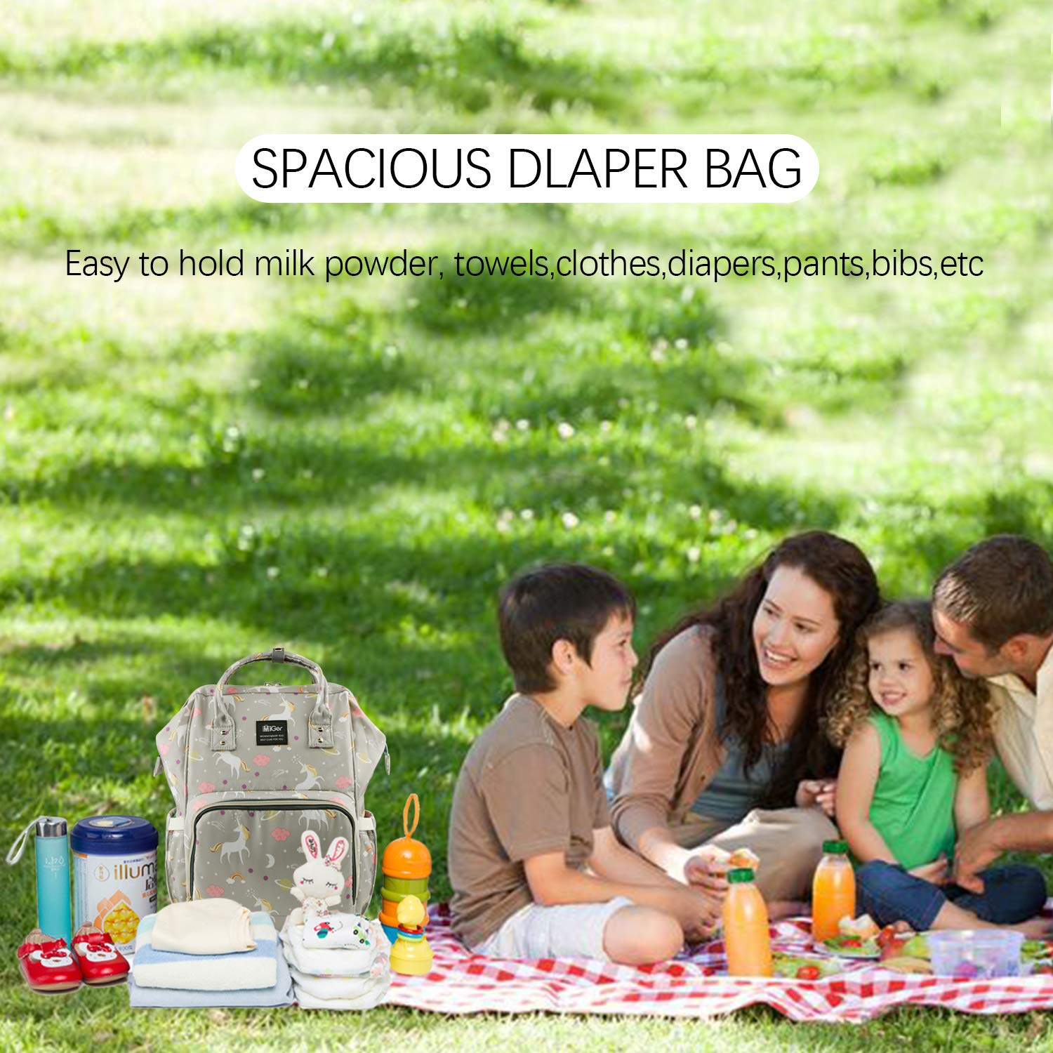 MIGER Diaper Bag Backpack for Girls Boys Multi-Function Unicorn Baby Nappy Bag