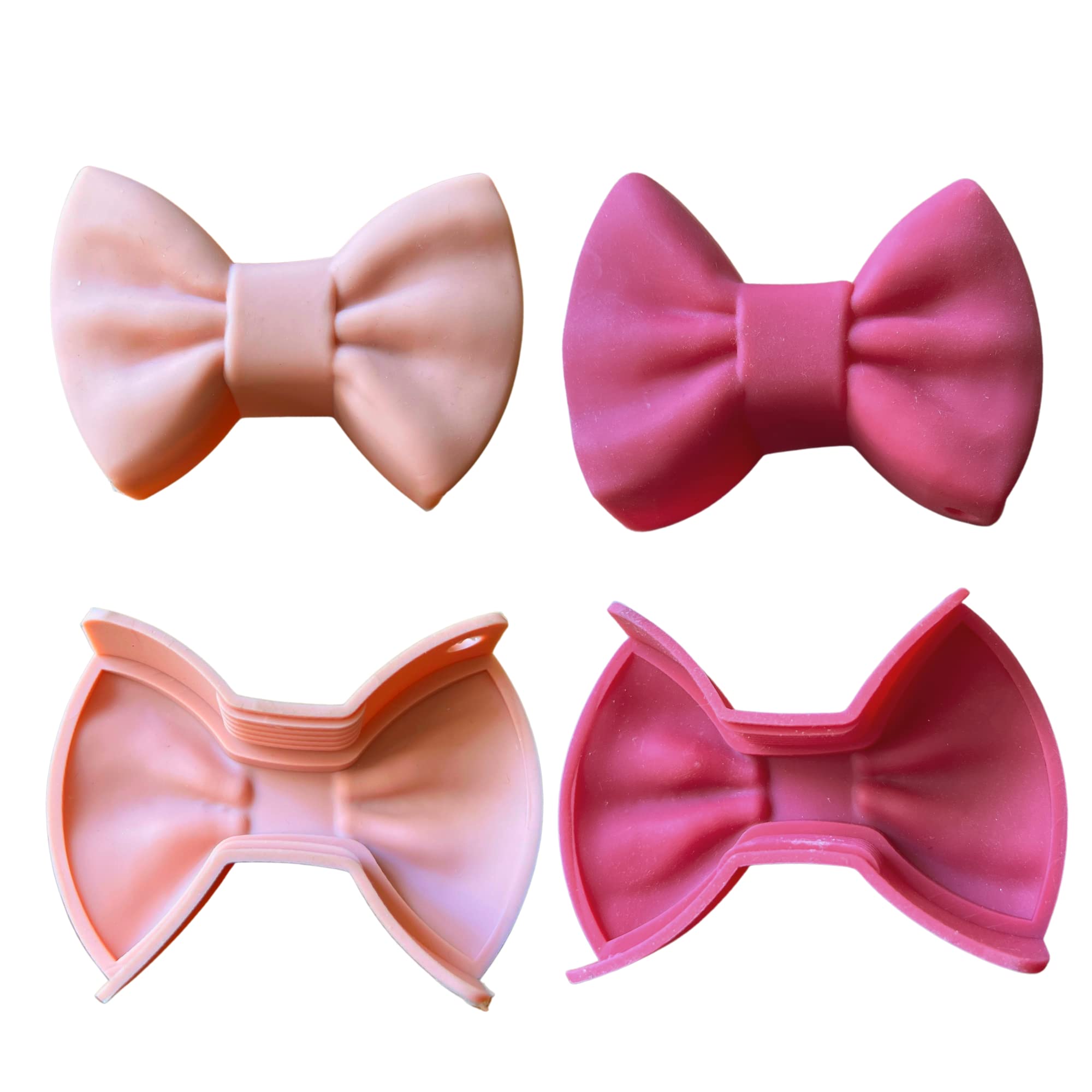 Qiiuuy Silicone Cooking Pinch Grips Oven Mitts,Bow-Tie Anti-Burn Clip,Textured Design,Kitchen Finger Grips,Waterproof,Red Raspberry and Pink