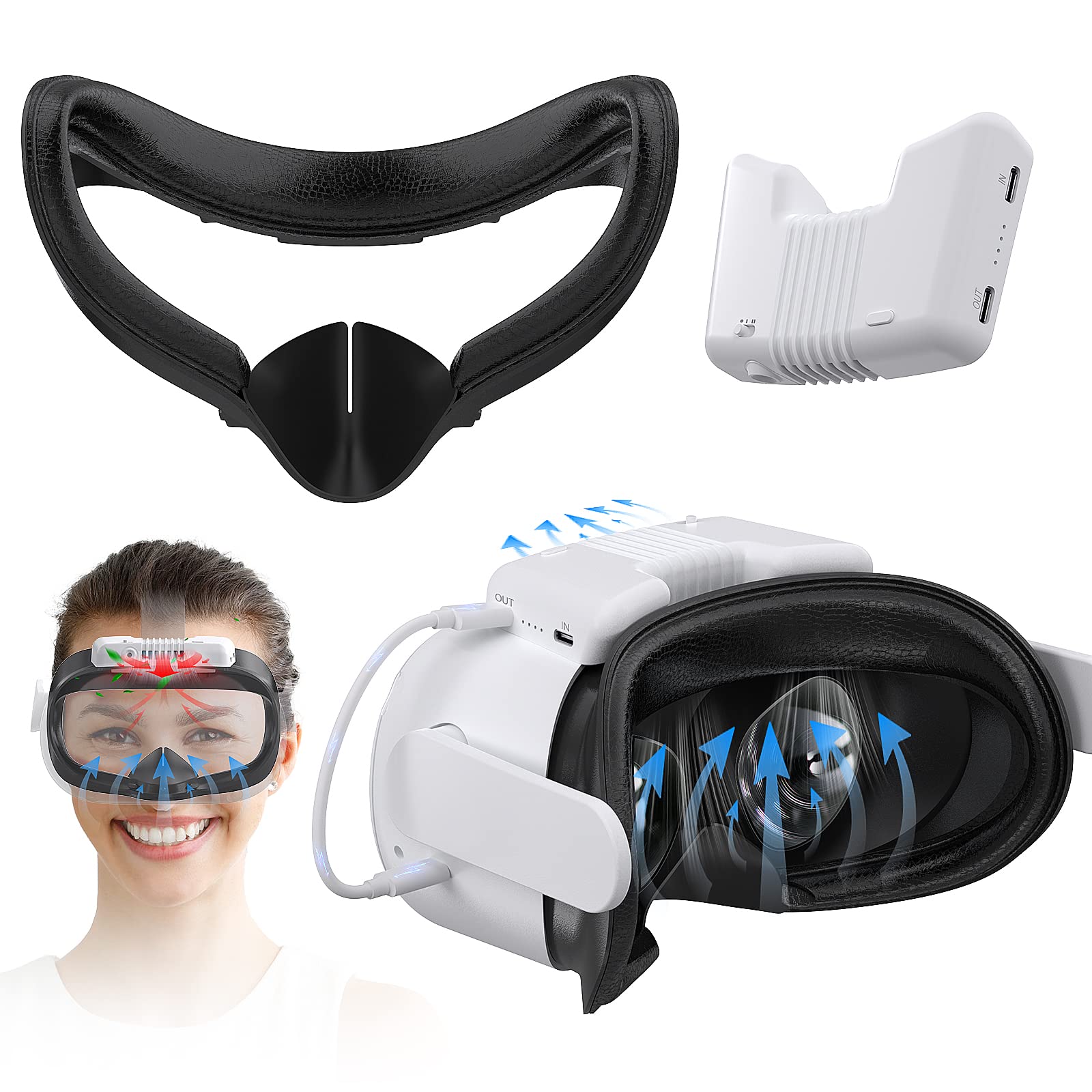 VR Cooling Fan for Oculus Quest 2/Quest 2 Elite Accessories,3 wind Speed Air Circulation Fan Cooler with Soft Face Cover Cushion and Facial Interface for Oculus Quest 2 Elite,Relieve Lens Fogging