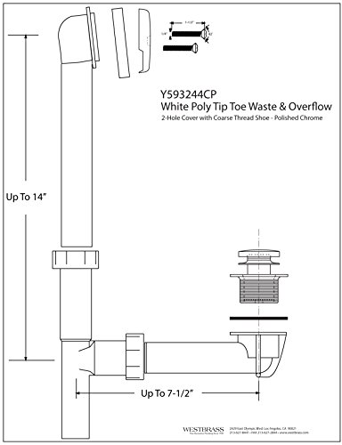 Westbrass Y593244CP White Tubular Tip-Toe Bath Waste and Overflow Assembly, Polished Chrome