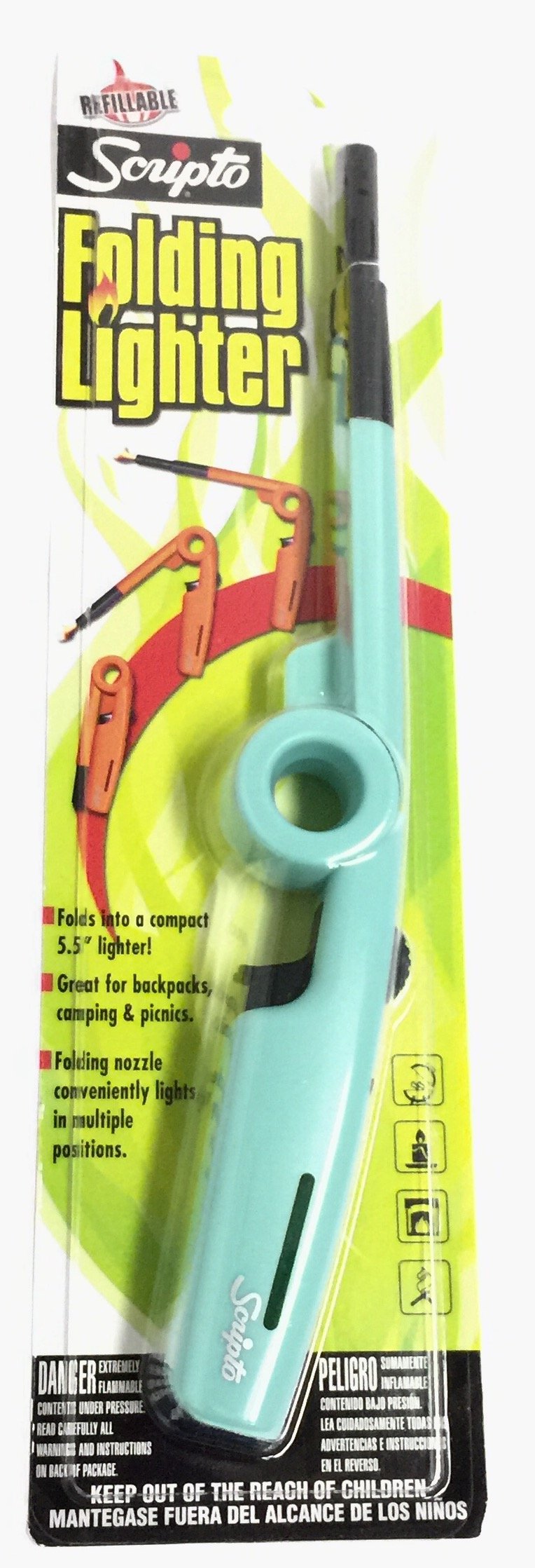 Scripto 3 Pack Combo - 3 Random color Scripto "Refillable" Folding Lighter Safe for Camping/grilling/home, Adjustable Flame