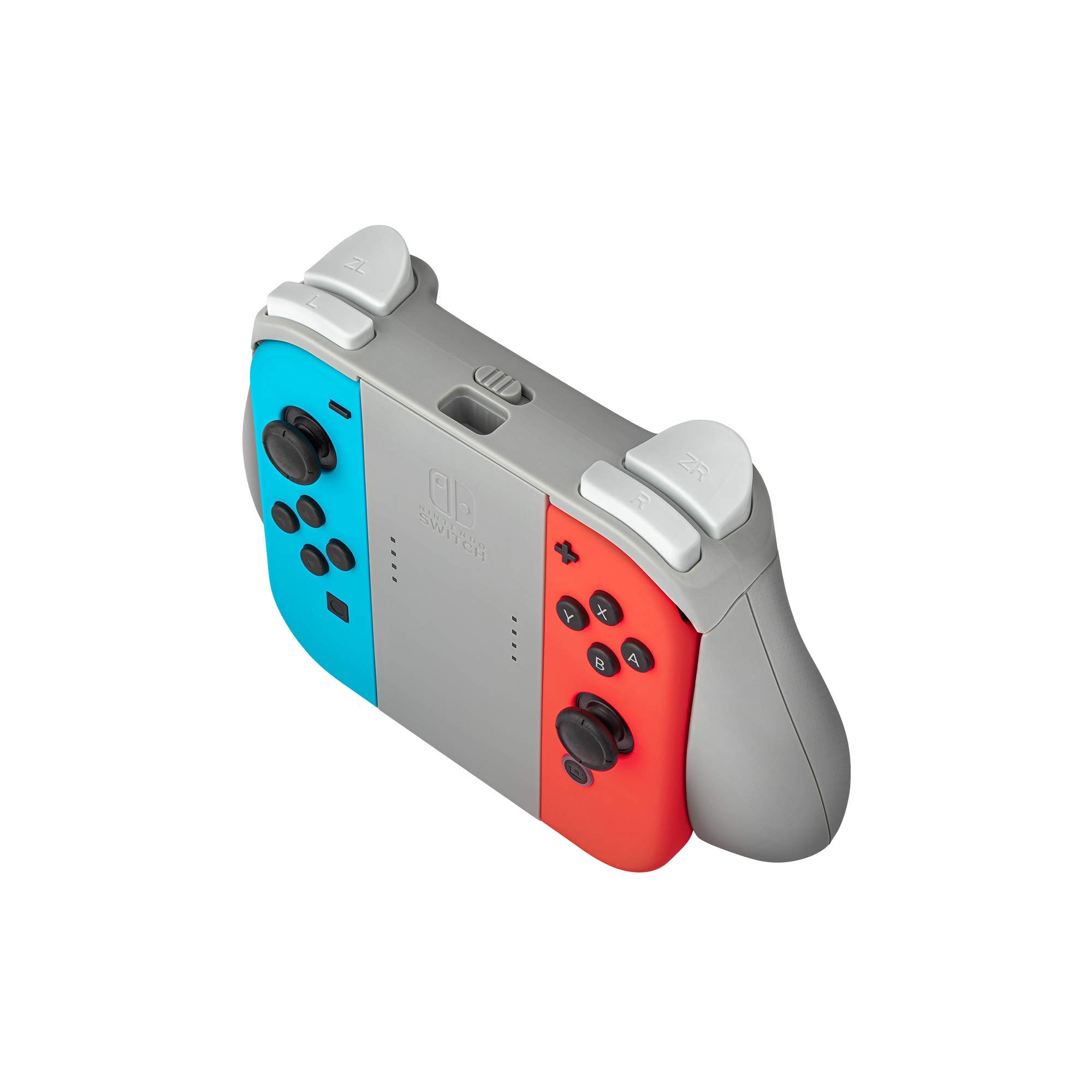 PDP Nintendo Switch JoyCon Grip with Charger, Joy-Con Ergonomic Comfort Nintendo Switch Controller Grip, JoyCon Trigger extensions and Battery indicators, Full Size Plus (Red/Blue)