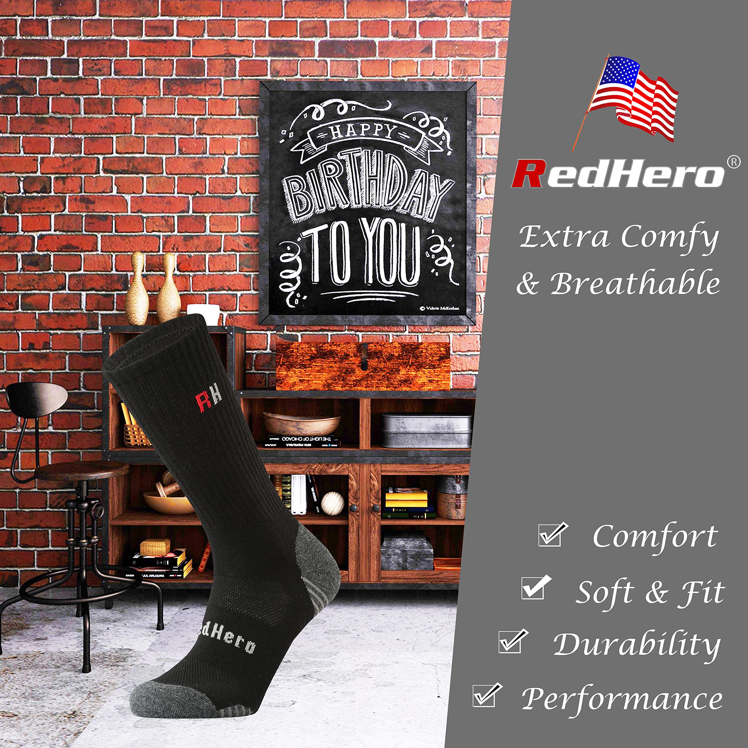 RedHero Men's Merino Wool Cushion Crew Socks for Outdoor Hiking Trekking Hike Soft Cozy Thermal Fit Moisture Control(Camel XL)