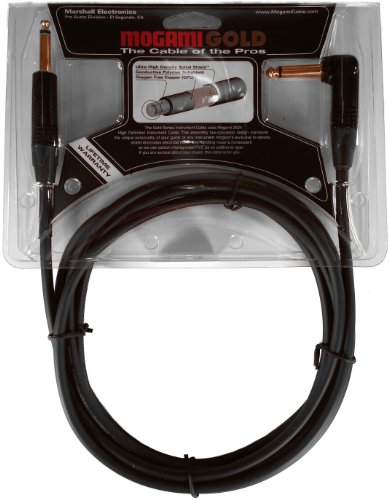 Mogami GOLD INSTRUMENT-10R Guitar Instrument Cable, 1/4" TS Male Plugs, Gold Contacts, Right Angle and Straight Connectors, 10 Foot