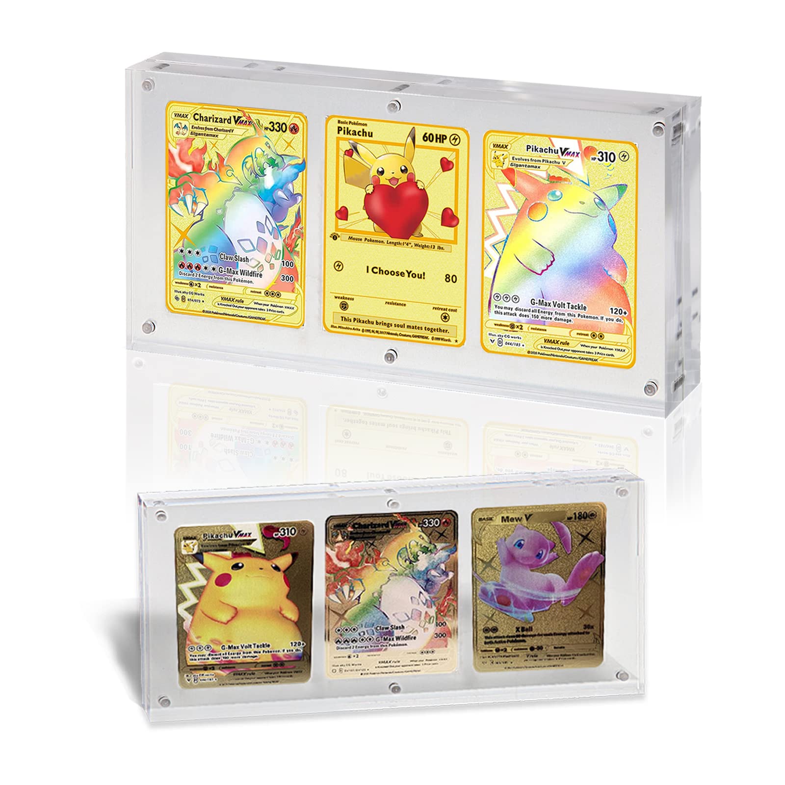 SJAELLAND 35PT Trading Card Display - Super Thick Self Stand Card Holder (21mm) - Acrylic Clear Sports 3 Card Display Case (3-Slot Double Stands)