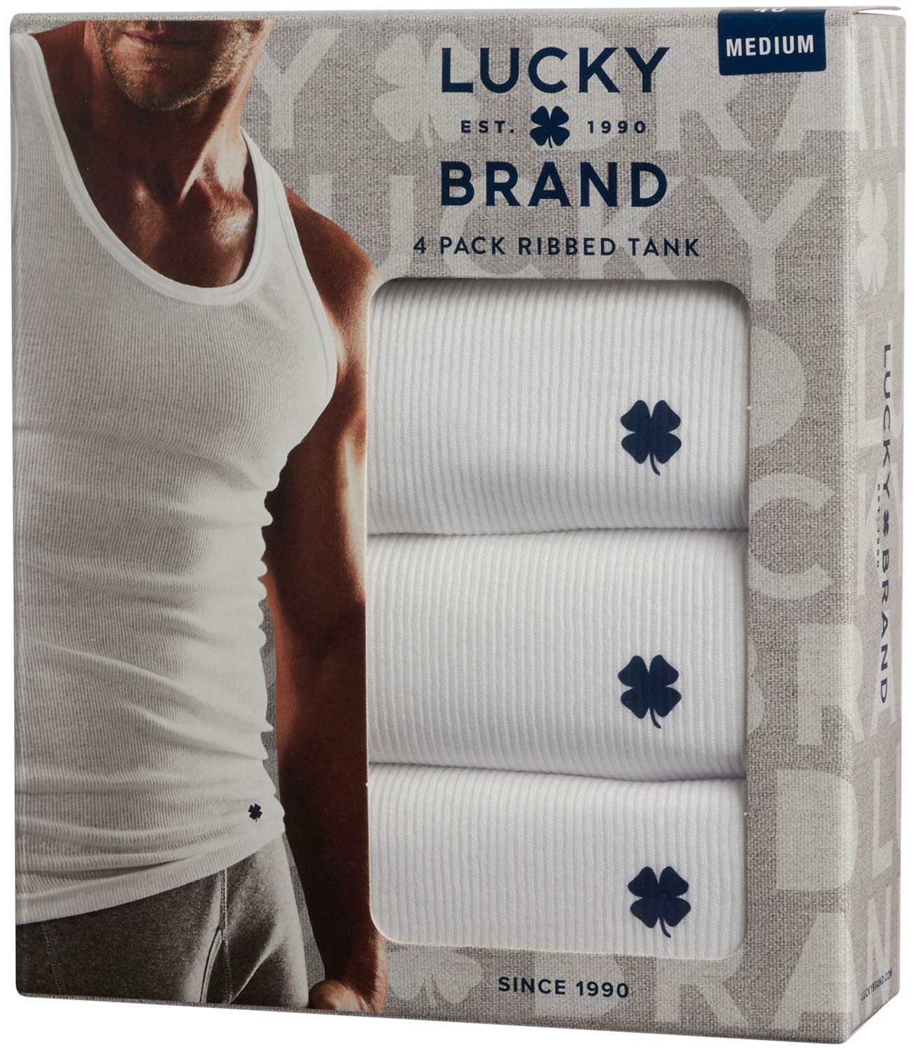 Lucky Brand Men's Classic A-Shirt Undershirt Tank Top (4 Pack), Size Medium, White'