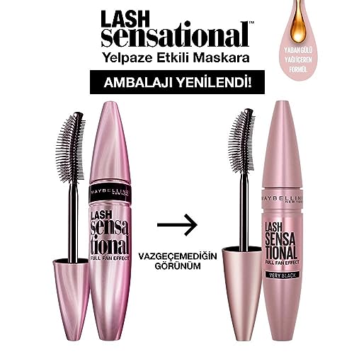 Maybelline Lash Sensational Washable Mascara, Lengthening and Volumizing for a Full Fan Effect, Very Black, 1 Count