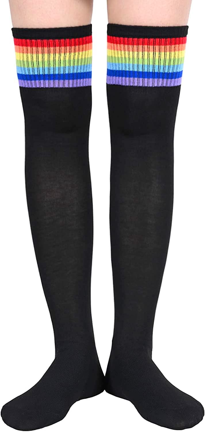 sockfun Thigh High Socks for Women,Rainbow Thigh High Socks, Knee Over the Knee Socks,Clown Socks