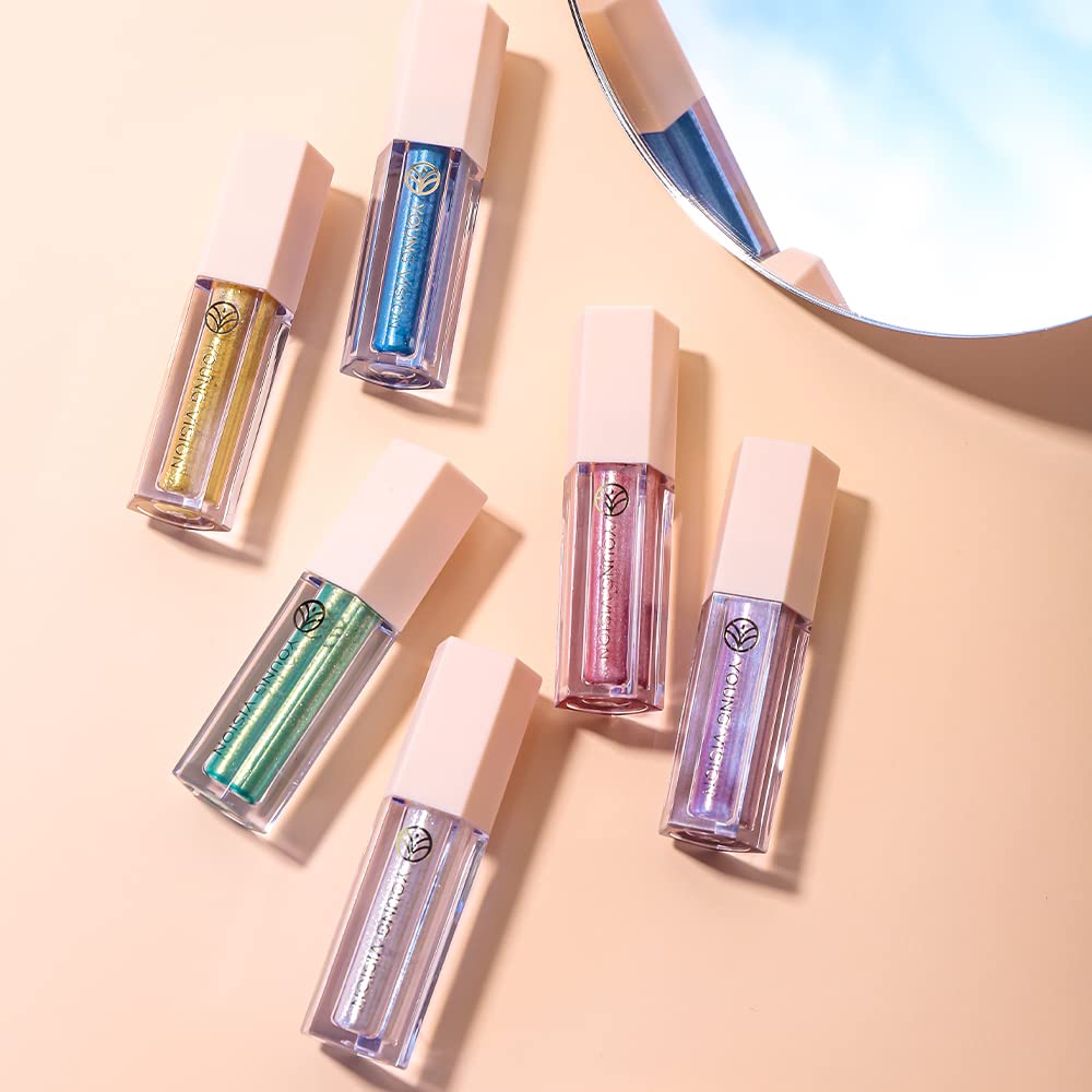 YOUNG VISION Liquid Glitter Eyeshadow, Metallic & Shimmer & Glow Shades,Quick-Drying, Waterproof, Non-sticky,0.17 Fl Oz