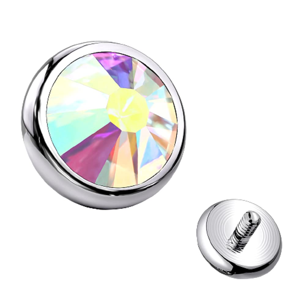 Pierced Owl 14GA G23 Implant Grade Titanium Bezel Set CZ Crystal Internally Threaded Dermal Anchor Top (Aurora Borealis)