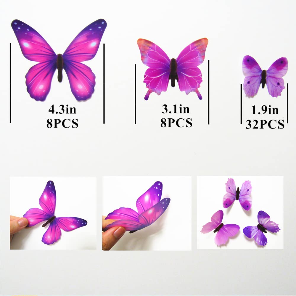 Tuosiwei 48PCS Butterfly Wall Decals - 3D Butterflies Decor for Wall Removable Mural Stickers Home Decoration Kids Room Bedroom Decor (Blue)