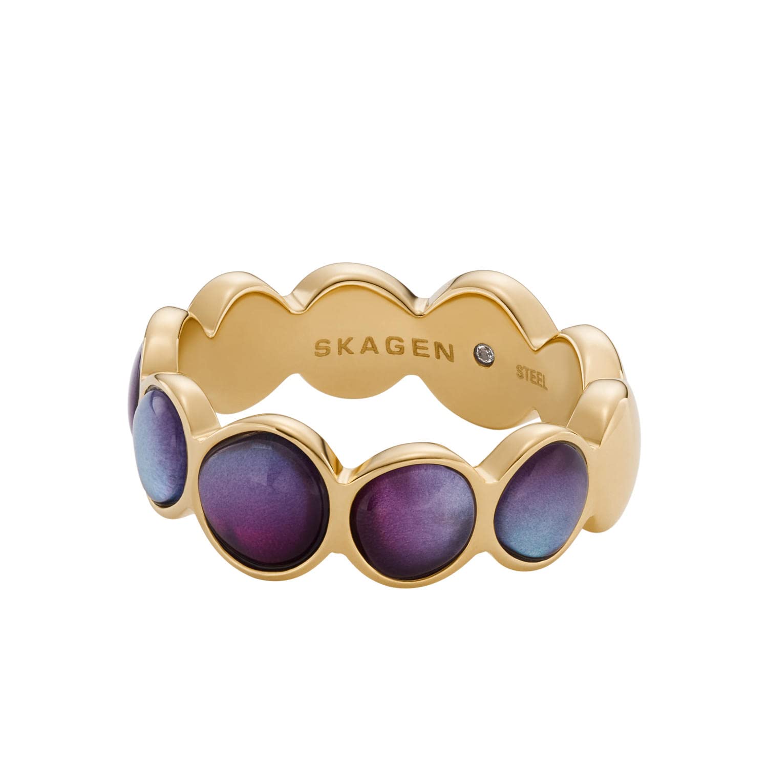 Skagen Women's Gold Tone Ring with Crystal Accents, 8