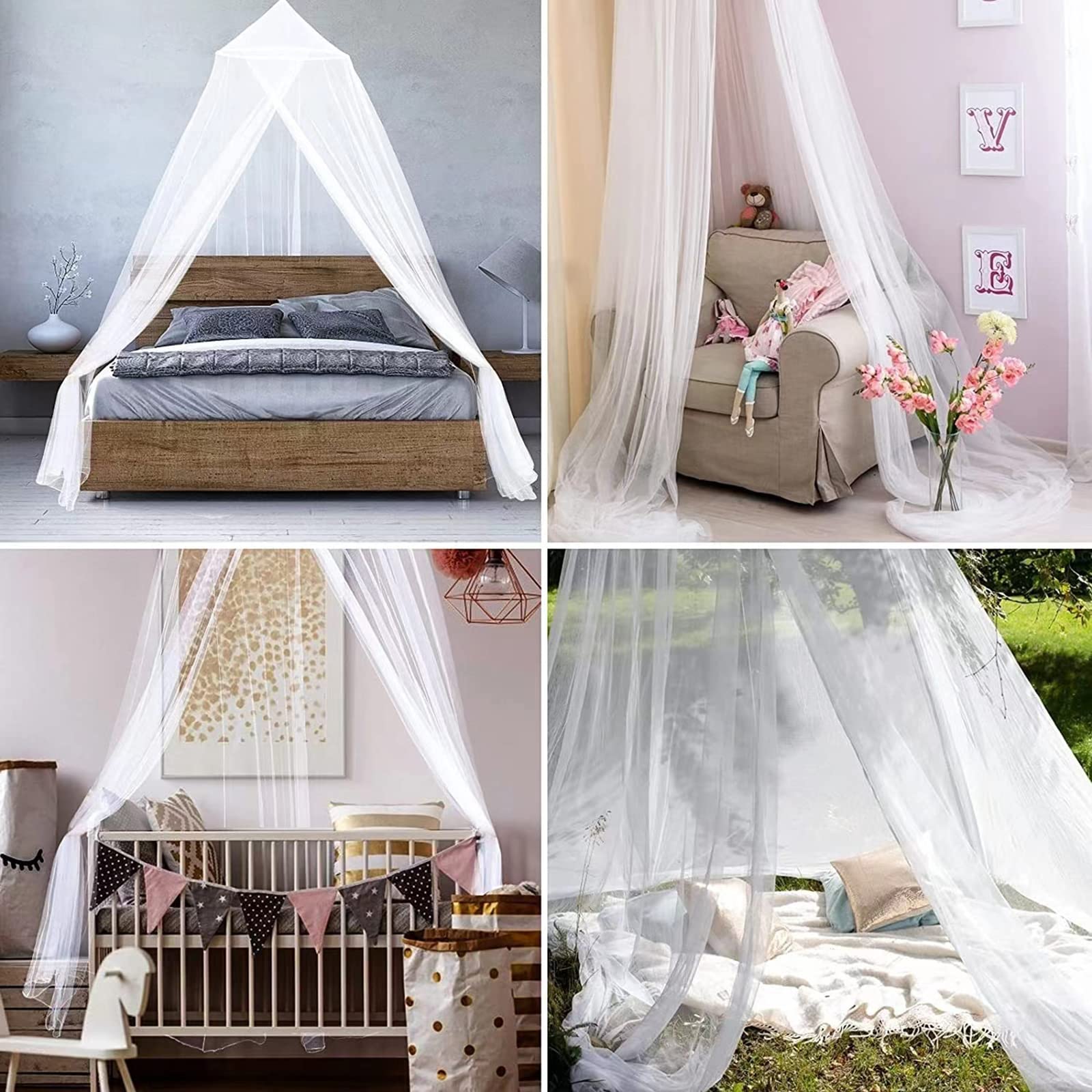UCTHAT Mosquito Nets, Round Hoop Sheer Bed Canopy for All Kids Baby Cribs, Ideal for Home Travel(King Queen Size)