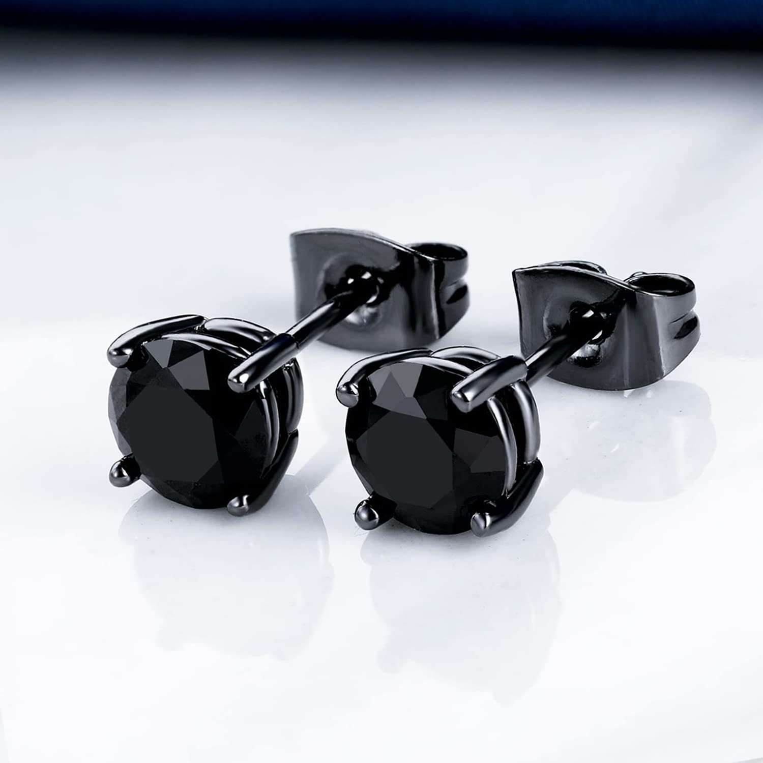 Pack of Earrings Black Cubic Zirconia Stud Set Black Gold Plated Hypoallergenic for Sensitive Ears Post Percing Ear Stud Princess Cut Round CZ
