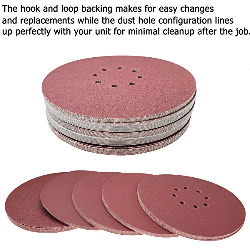 Tonmp 50 PCS 120 Grit 9 Inch 8 Hole Hook-and-Loop Sanding Discs Sandpaper -Premium Aluminum Oxide Sander Paper for Drywall Sander (120 Grit - 50 Pack)