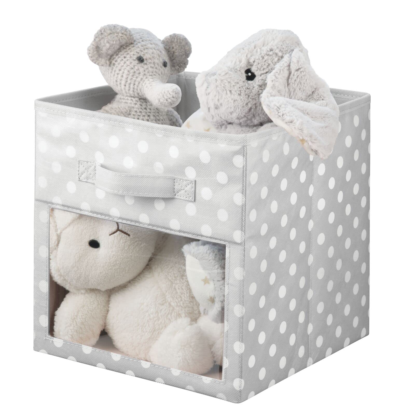 mDesign Fabric Nursery/Playroom Closet Storage Organizer Bin Box, Front Handle/Window for Cube Furniture Shelving Unit, Hold Toys, Clothes, Diapers, Bibs, Lido Collection, 6 Pack, Gray/White Polka Dot