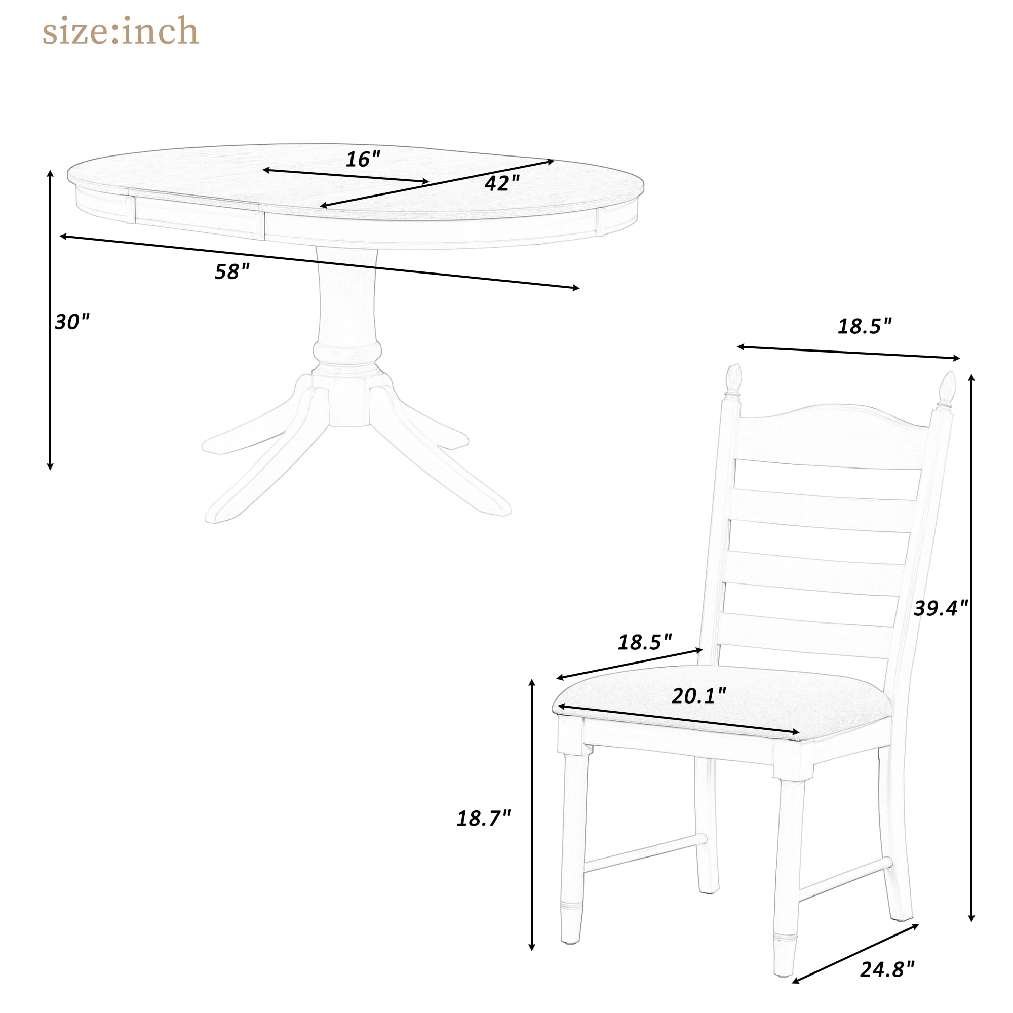 LUMISOL 5 Piece Round Extendable Dining Room Table Set with Chairs for Small Space of 4-6 Persons, Solid Wood Round Kitchen Dining Furniture Table Set with Upholstered Chairs, Farmhouse Dining Set