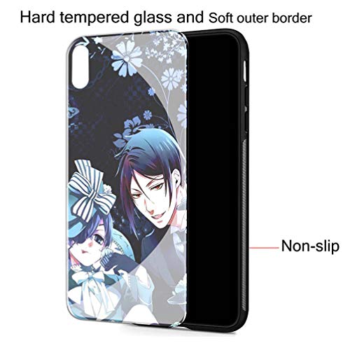 Luxury Phone Case for Samsung Galaxy A40 Cover,9H Tempered Glass Back Cover Soft Silicone Anti Scratch Bumper Design LB-158 Black Butler Kuroshitsuji Anime Protective Case