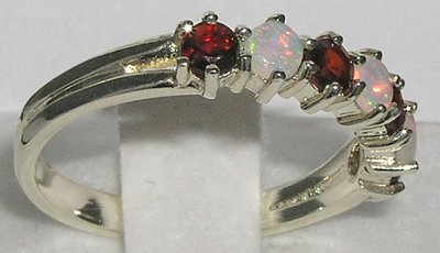 LetsBuyGold 925 Sterling Silver Natural Opal & Garnet Womans Eternity Ring - Size 7.25