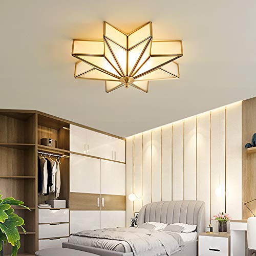 LITFAD Modern 4-Light LED Ceiling Lamp Beveled Frosted Glass Flush Mount Lighting Fixture Traditional Brass Star Close to Ceiling Light Decorative Pendant Light for Hotel Hall Bedroom Living Room