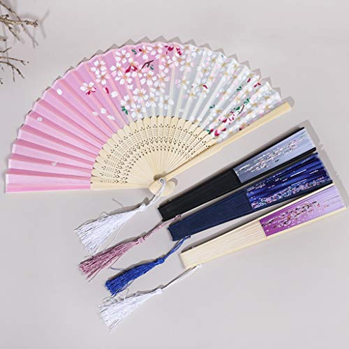 PBLCYUT Ornaments Chinese Style Dance Wedding Party Lace Silk Folding Hand Held Flower Fan Portable Folding Fan (Color : D)