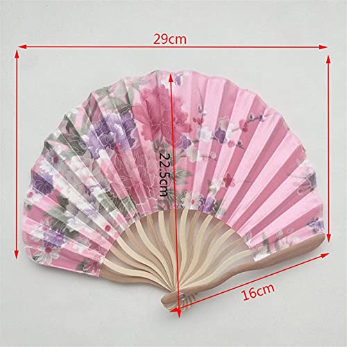 PBLCYUT Ornaments Pattern Chinese Style Hand Held Fans Silk Bamboo Folding Fans Handheld Wedding Hand Fan Portable Folding Fan (Color : H)