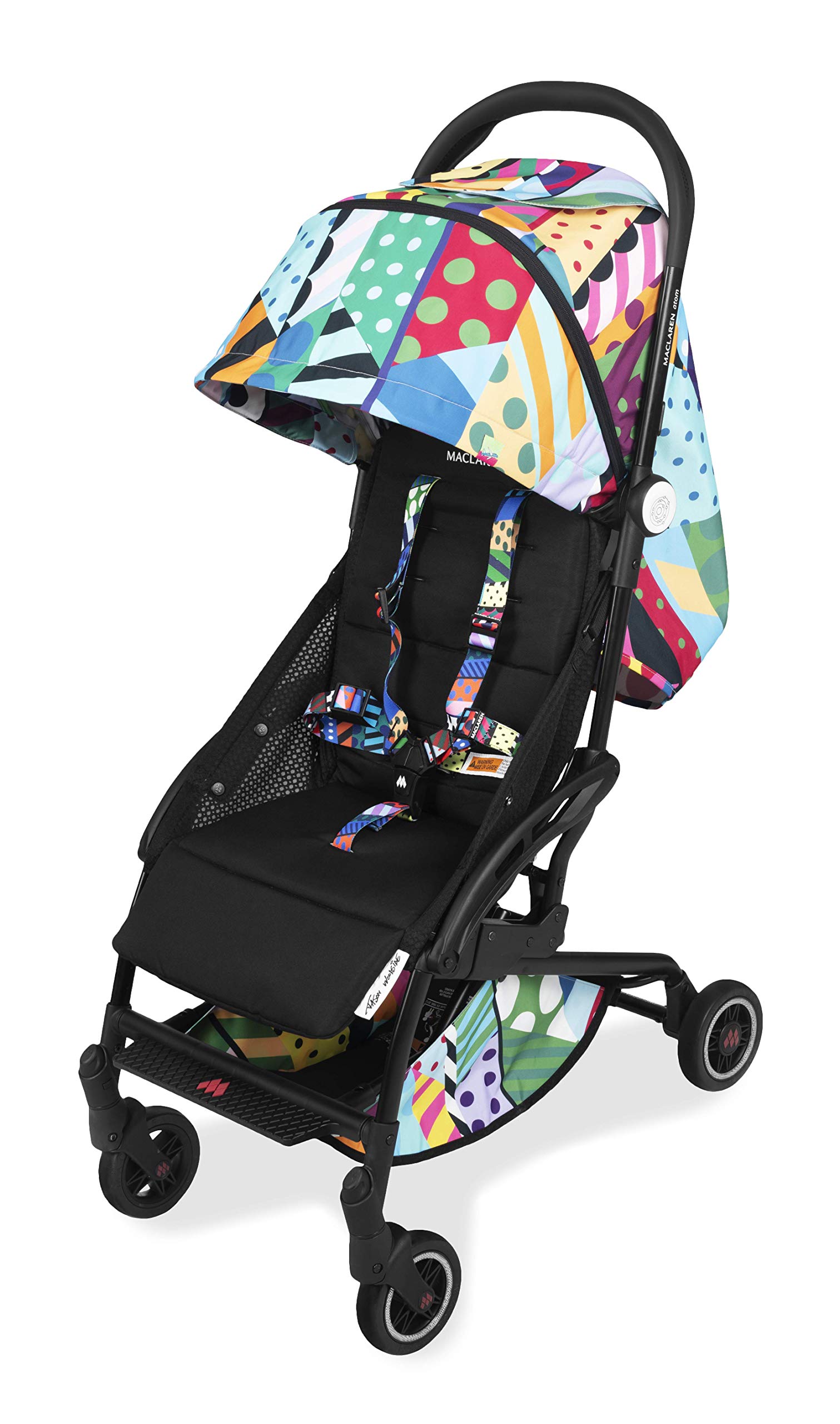 Maclaren atom Jason Woodside Style Set Travel System- Super lightweight, ultra-compact, fits on airplane's overhead storage. Car seat compatible. Loaded with accessories. Multi position reclining seat