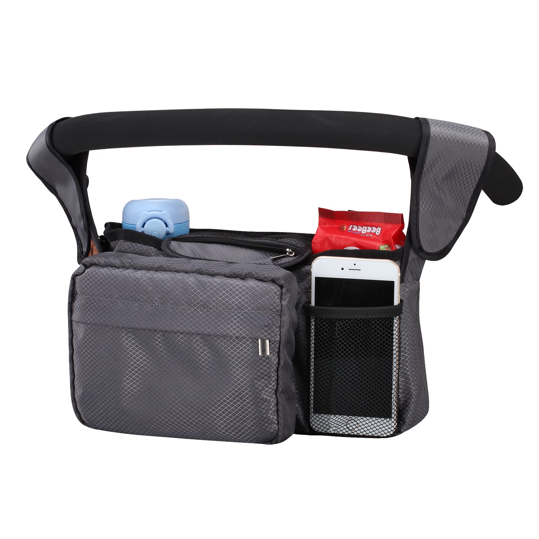 Tydast Universal Baby Stroller Organizer with Cup Holder, Detachable Zipper Pocket, Adjustable Shoulder Strap, Large Capacity for Baby Essentials, Compact Design with Non-Slip Strap Fits Any Strollers