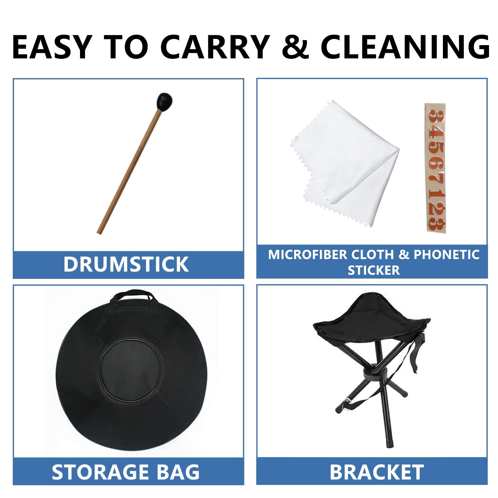 REEKIO HANDPAN, Handpan Drum Instrument in D Minor 9 Notes 22 Inches Steel Hand Drum with Carry Bag, Mallets, Bracket, Note stickers, Wipe Cloth(New Silver)
