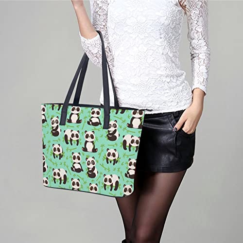Panda And Bamboo Women's Tote Bag PU Leather Shoulder Bag Handbags Purse For Work Shopping Travel