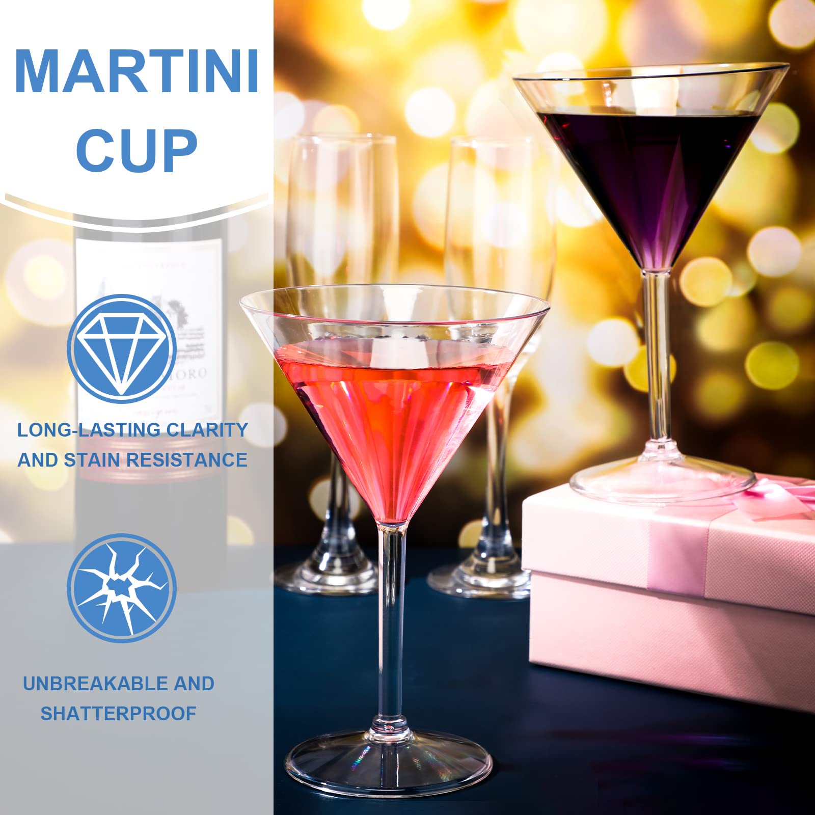 Plastic Martini Glasses 10 oz Acrylic Unbreakable Cocktail Glasses Plastic Cups Dessert Cocktail Cups Drinkware Drink Glassware for Mousse Home Bar Restaurant Wedding Festival Party Supply (12 Pieces)