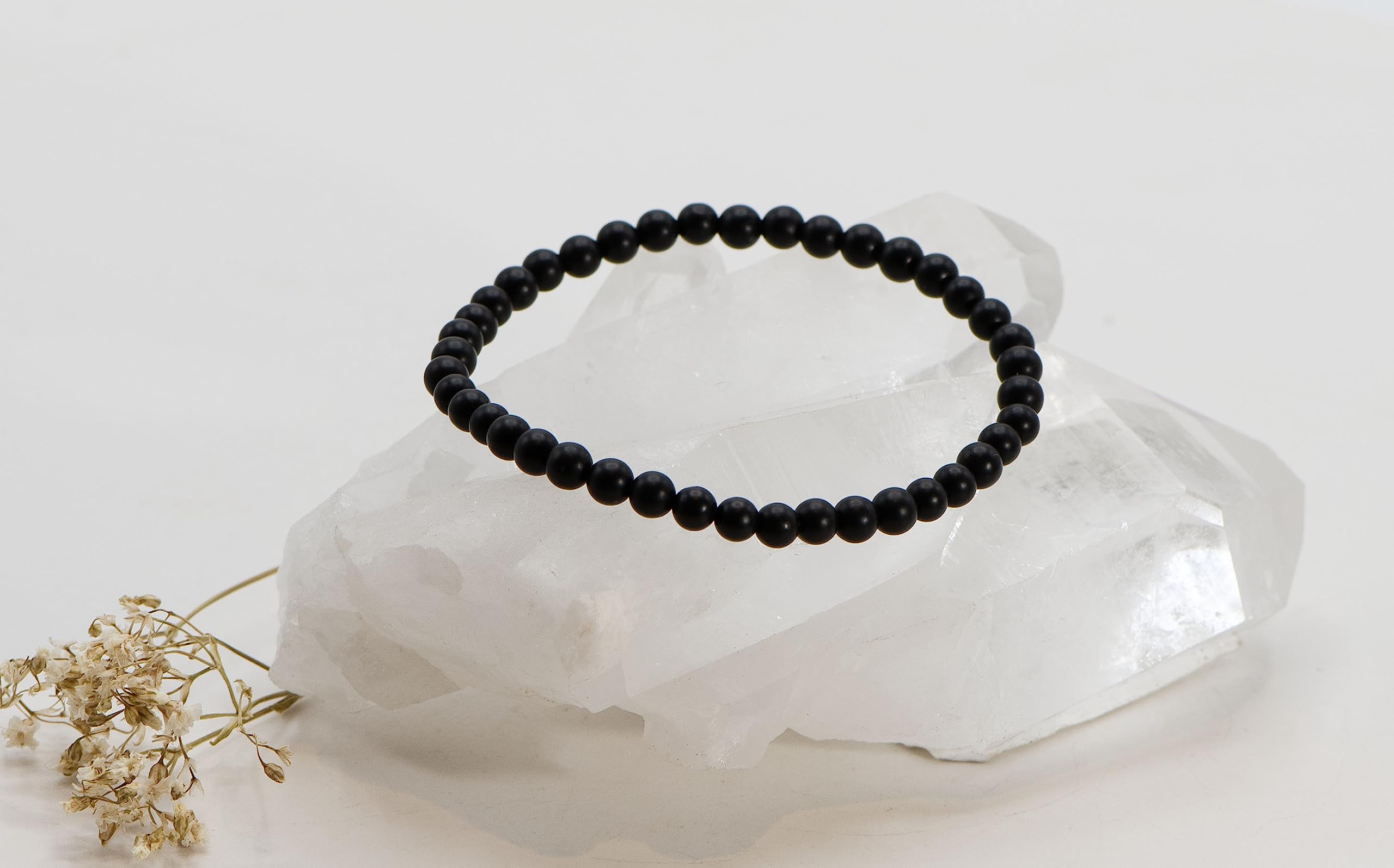 LTC Designs 4mm Smooth Round Matte Black Onyx Stretch Bracelet, 6.5"