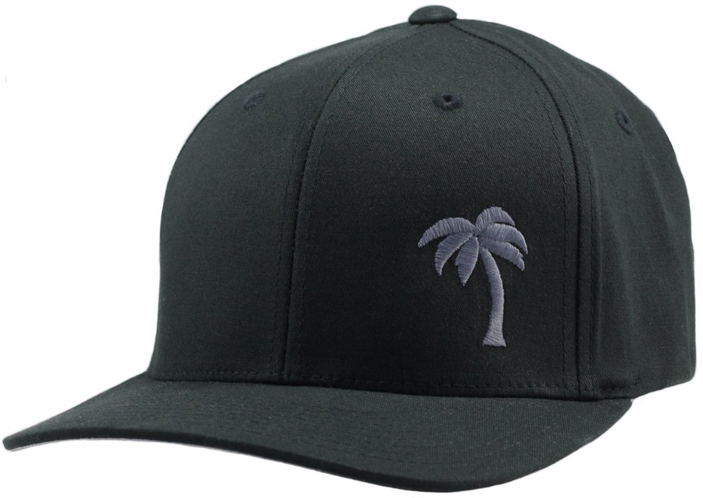LINDO - Flex/Stretch Band Pro Back Style Hat - Palm Tree (Black w/Graphite - L/XL)
