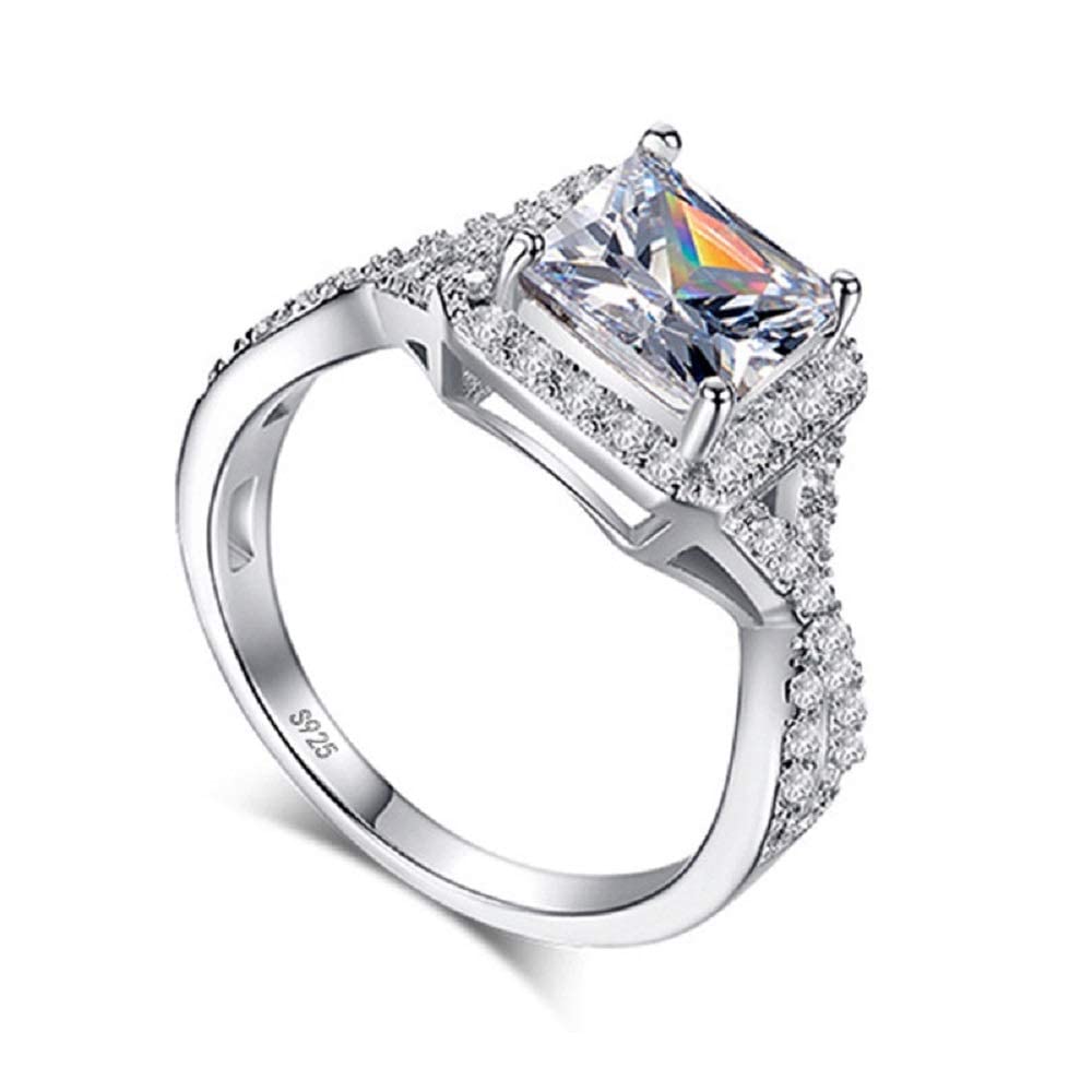 S925 Sterling Silver Shiny Full Diamond Gemstone Ring Cubic Zirconia Rings CZ Diamond Multi Row Ring Eternity Engagement Wedding Band Ring for Women(US Sizes: 6-10) (7)