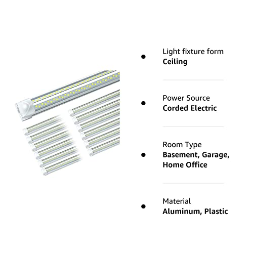 ONLYLUX 8ft LED Shop Light, 8' 100W 15000lm 6000K (12 Pack), 8 Foot Linkable led Shop Lights with Plug Fixture for Garage Workshop, T8 LED Tube Lights, High Output,
