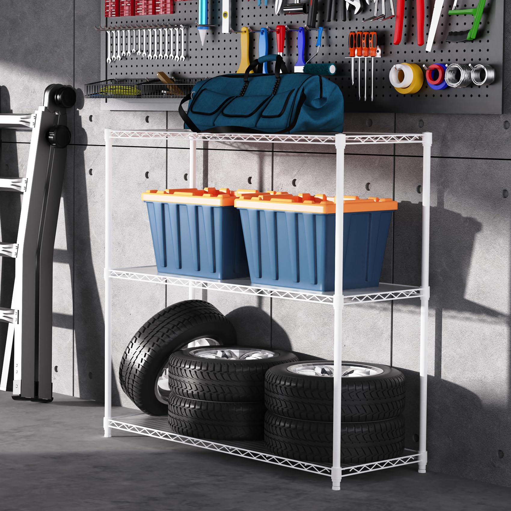 Ufurpie 3 Tier Wire Shelving Unit, NSF Metal Shelf 1050lbs Capacity Adjustable Shelves Organizer Rack with Shelf Liners for Home Kitchen Office Garage Bedroom Basement, 48" H x 48" L x 18" D