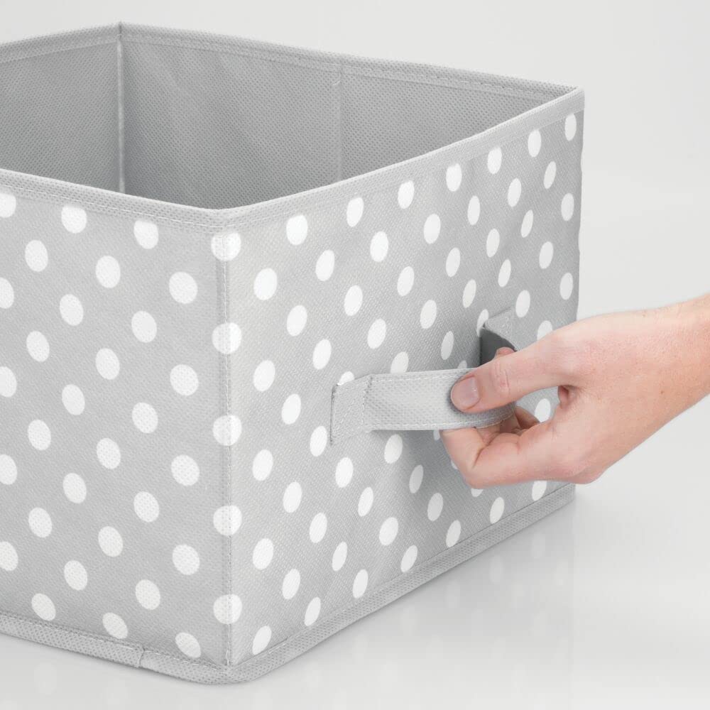 mDesign Medium Soft Fabric Nursery/Playroom Closet Storage Organizer Bin Box with Front Handle for Cube Furniture Shelving Units - Holds Toys, Clothes, Diapers, Bibs, 4 Pack, Pink/White Polka Dot