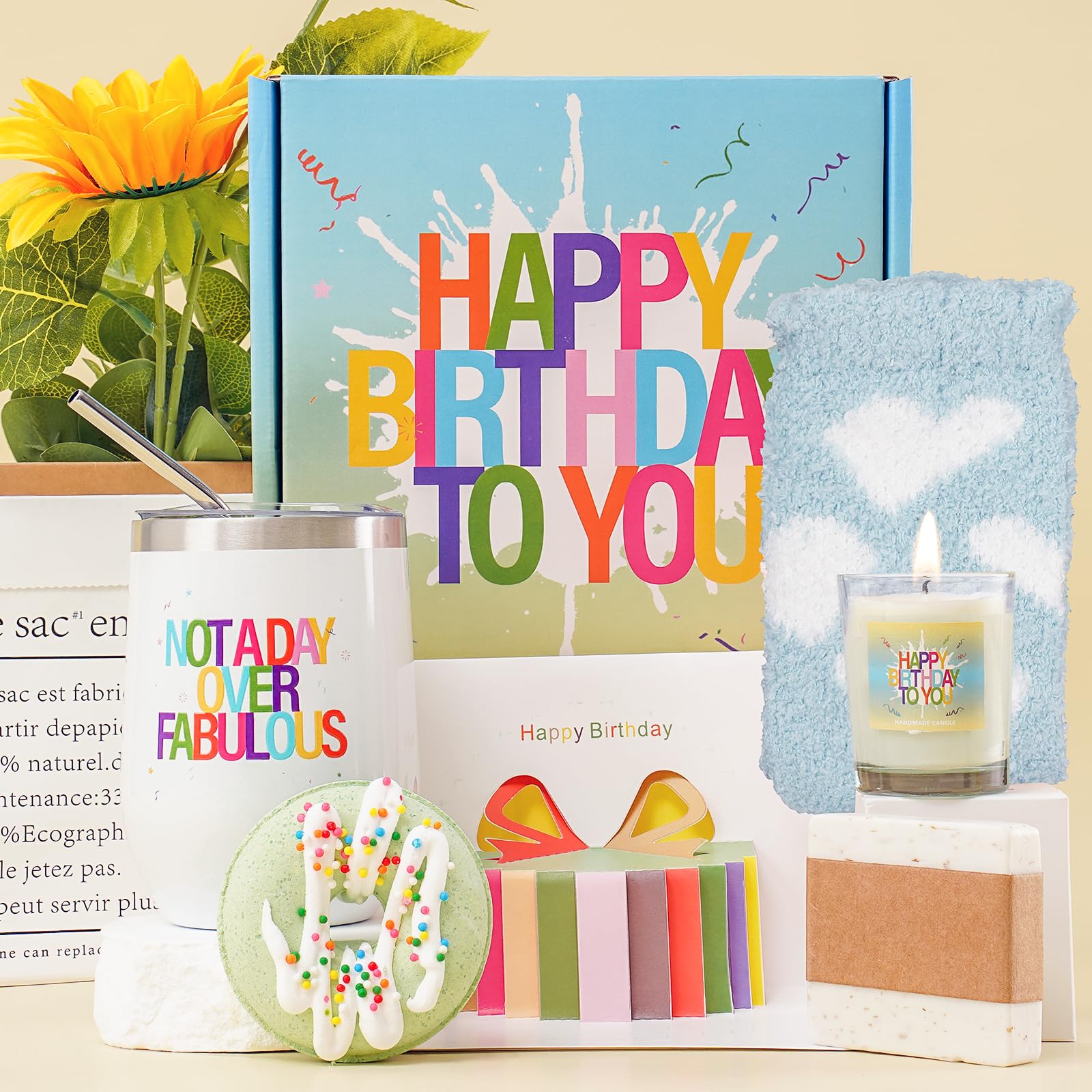 MEIGBFR Birthday Gifts for Women, Cute Birthday Gift Ideas for Sisters Best Friends Mom Birthday Present for Bestie BFF, Funny Birthday Basket Gift Set For Female Her