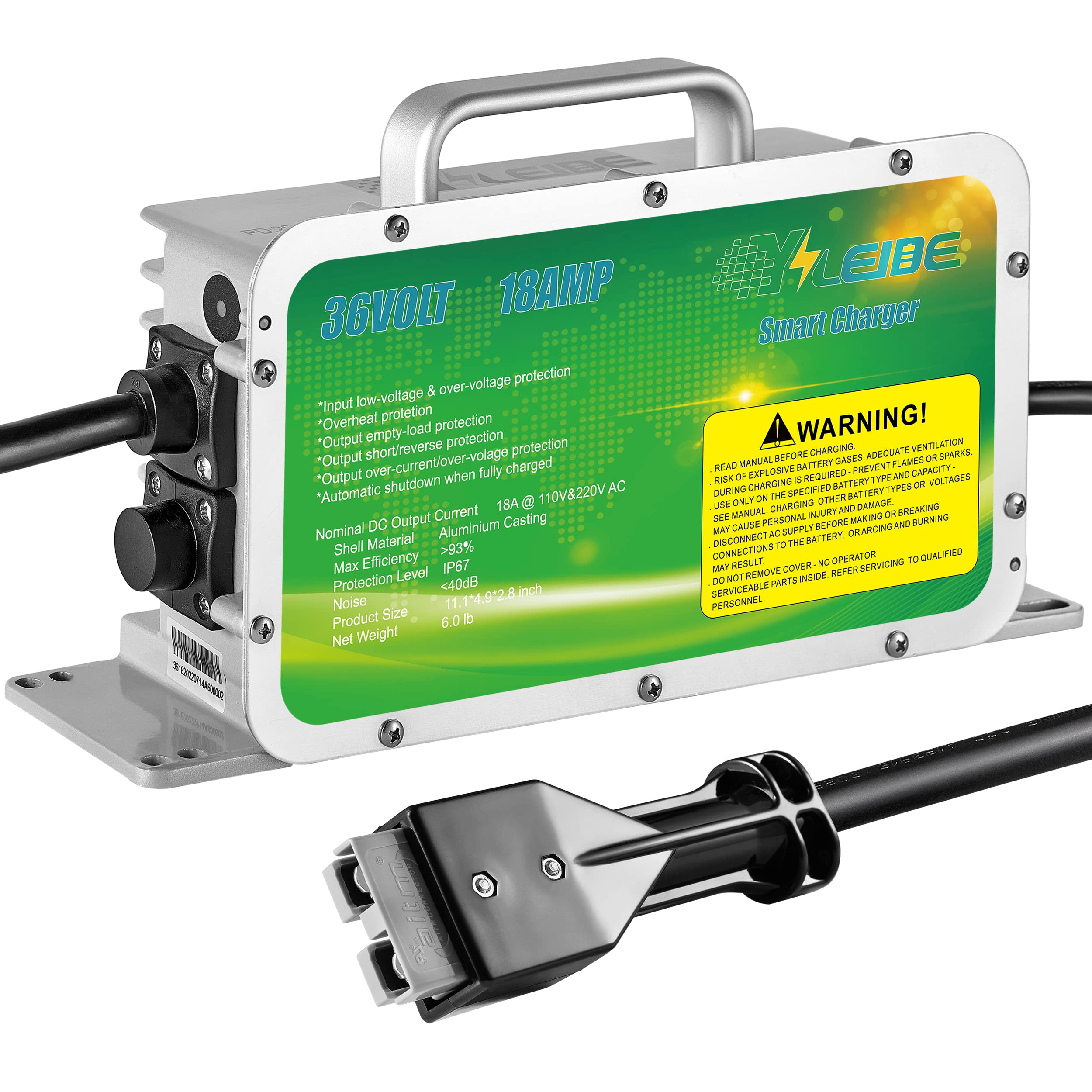 YILEIDE E1500W-2 Seris 36V18A Golf Cart Battery Charger with 2-pin Anderson SB-50 Plug for EZGO Marathon Golf Carts