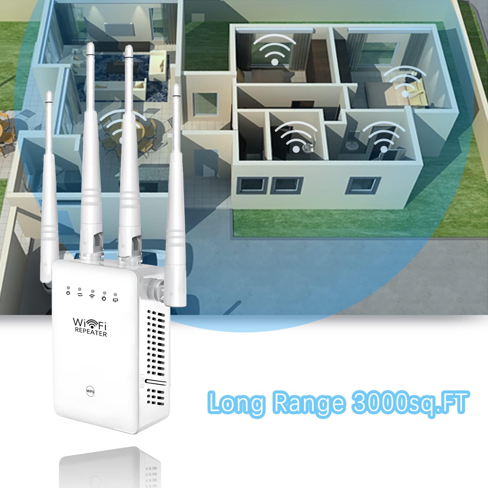 WiFi Extender Signal Booster for Home, Single Band WiFi Booster, Covers Up to 8000 Sq.ft and 32 Devices, Wireless Signal Repeater with Ethernet Port, Access Point, 5 Modes