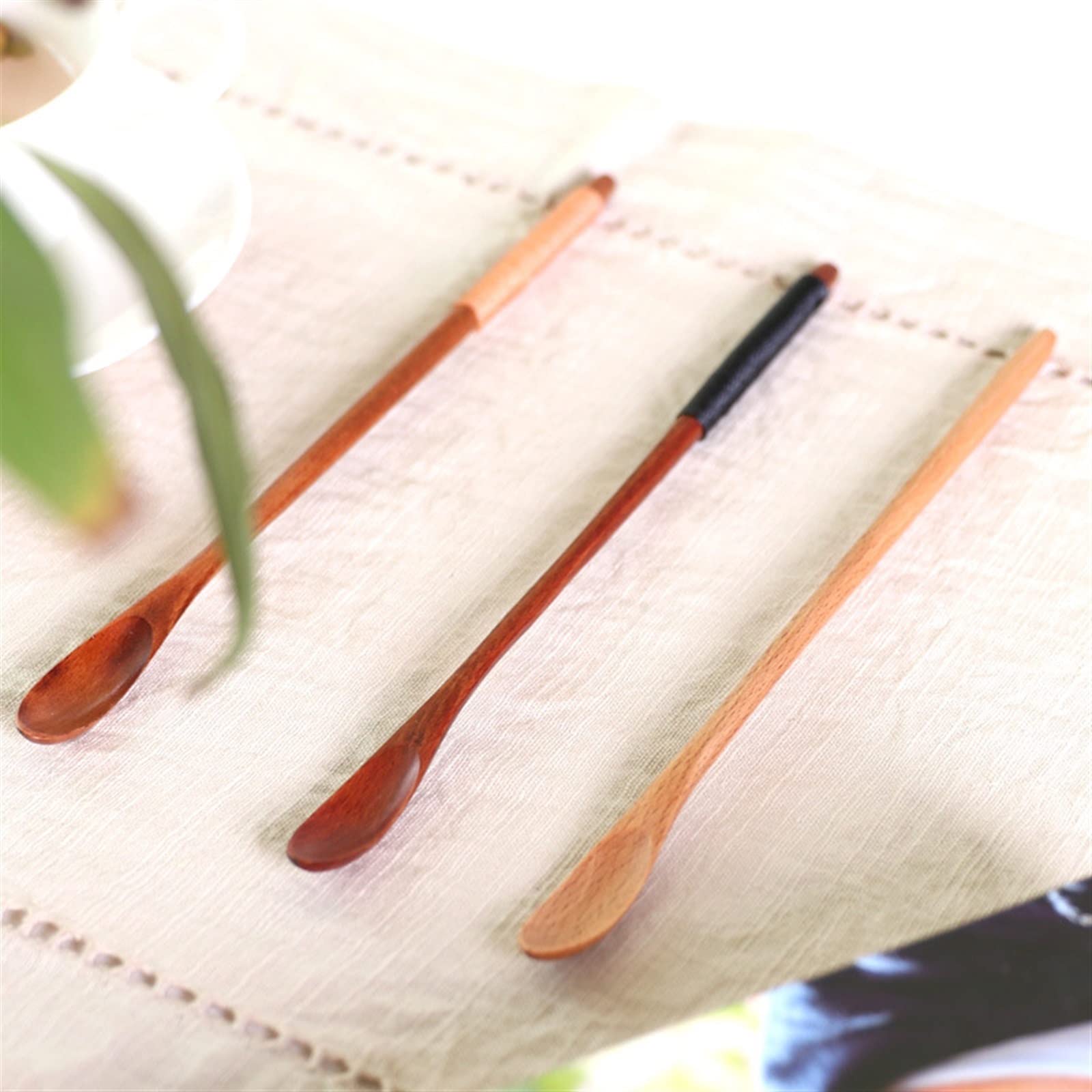 MABSSI Long Handle Wood Spoon for Honey Rice Soup Dessert Coffee Tea Mixing Kitchen Utensil Tools Teaspoon Catering Bamboo Wooden Spoon