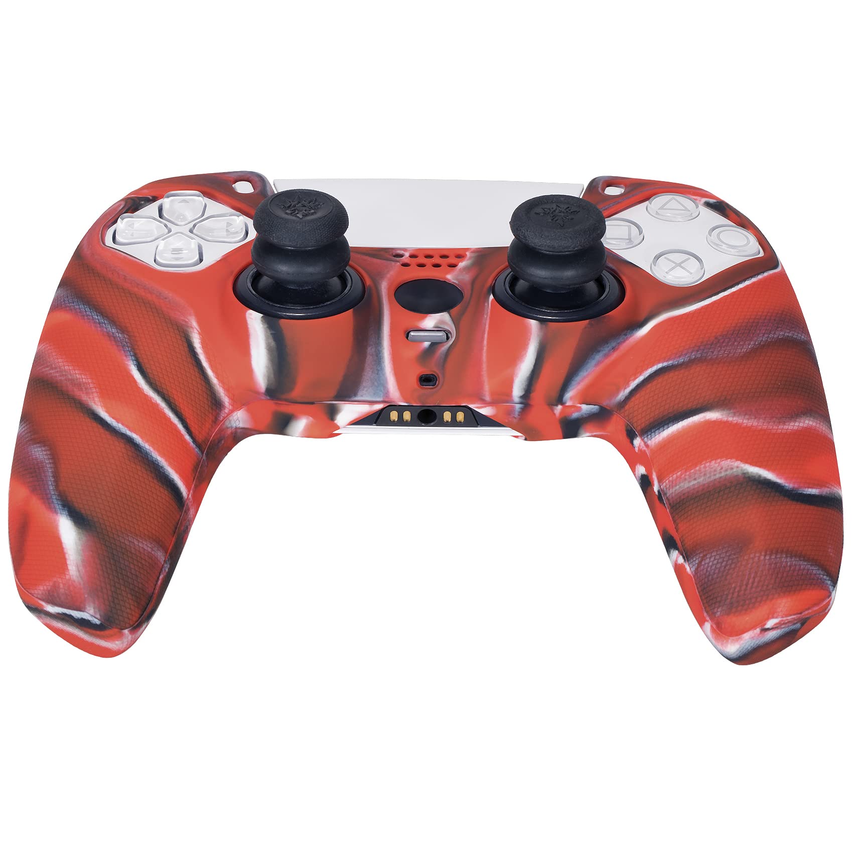 Pandaren Grip Texture Silicone Skin for PS5 Dualsense Controller x 1 Camouflage red with Pro Thumb Grips x 8
