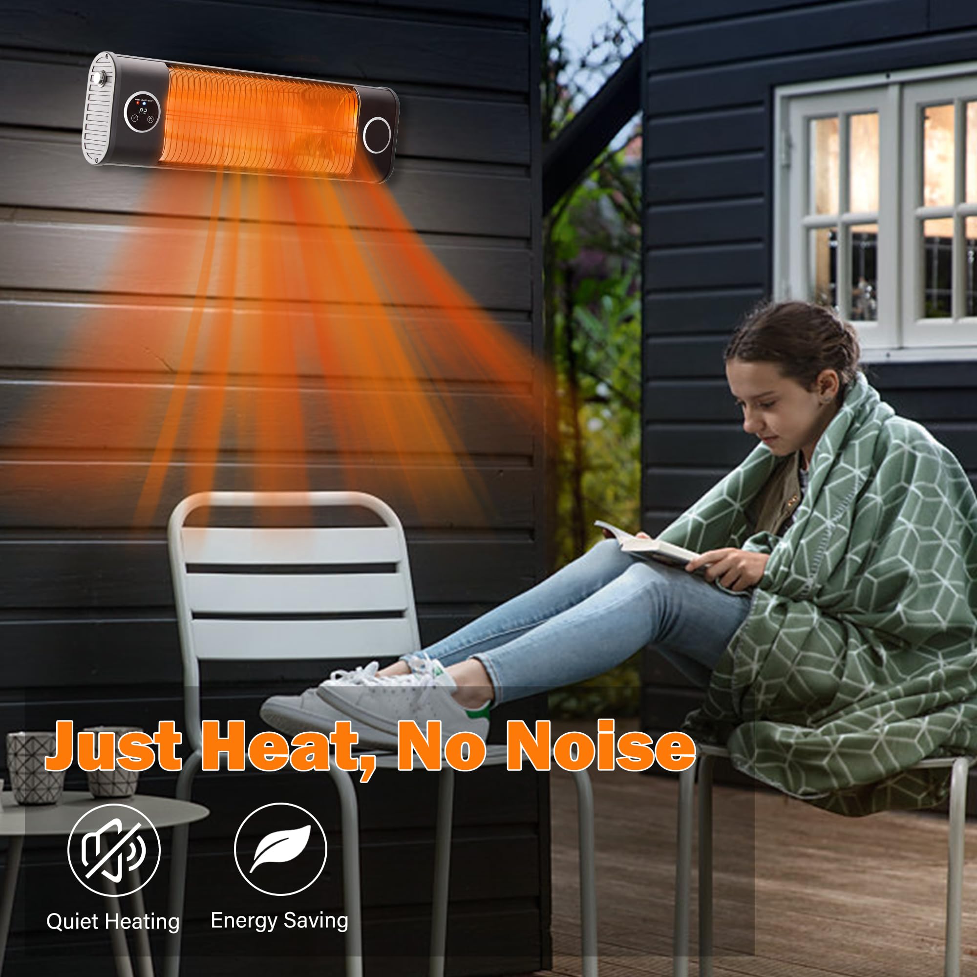 Uthfy Outdoor Patio Heater,Wall Mounted Heater for Garage Backyard,Infrared Heater for Indoor Use,1500W Electric Heater with Remote Control 9Hours Timer Overheating Protection