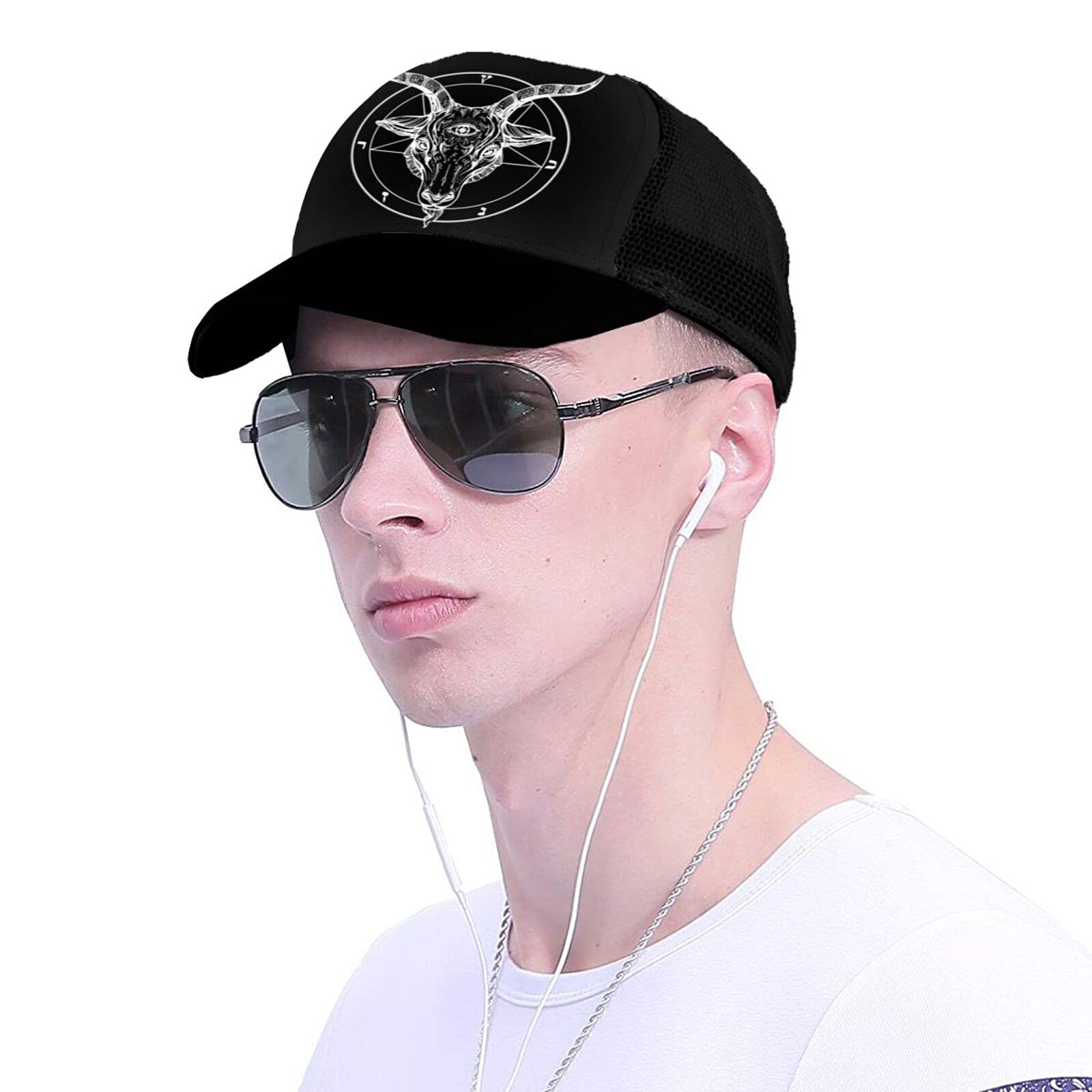 Pentagram with Demon Baphomet Satanic Goat Fashion Men and Women Comfortable Curved Edge Mesh Baseball Cap Trucker Hat