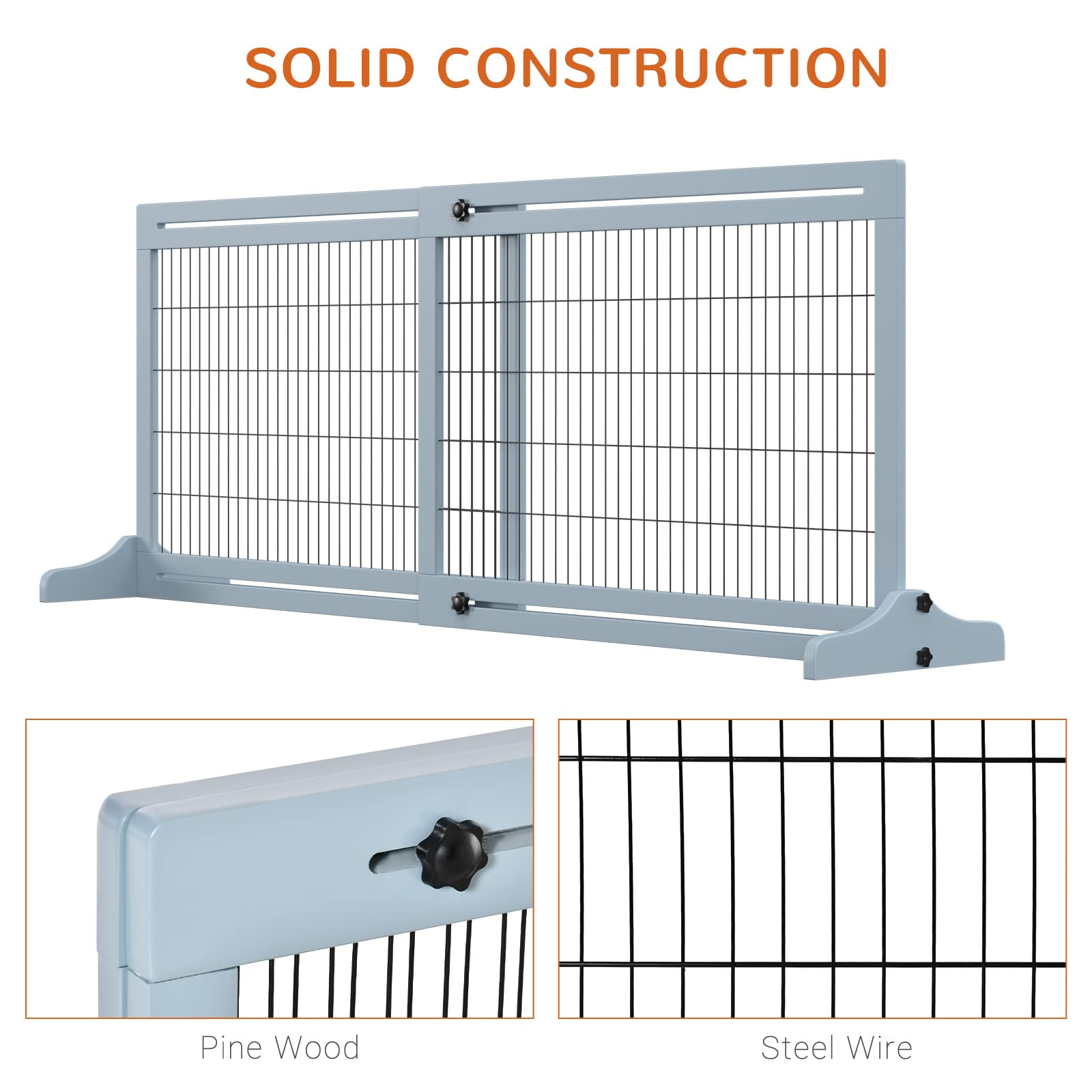 PawHut 72" W x 27.25" H Extra Wide Freestanding Pet Gate with Adjustable Length Dog, Cat, Barrier for House, Doorway, Hallway, Gray