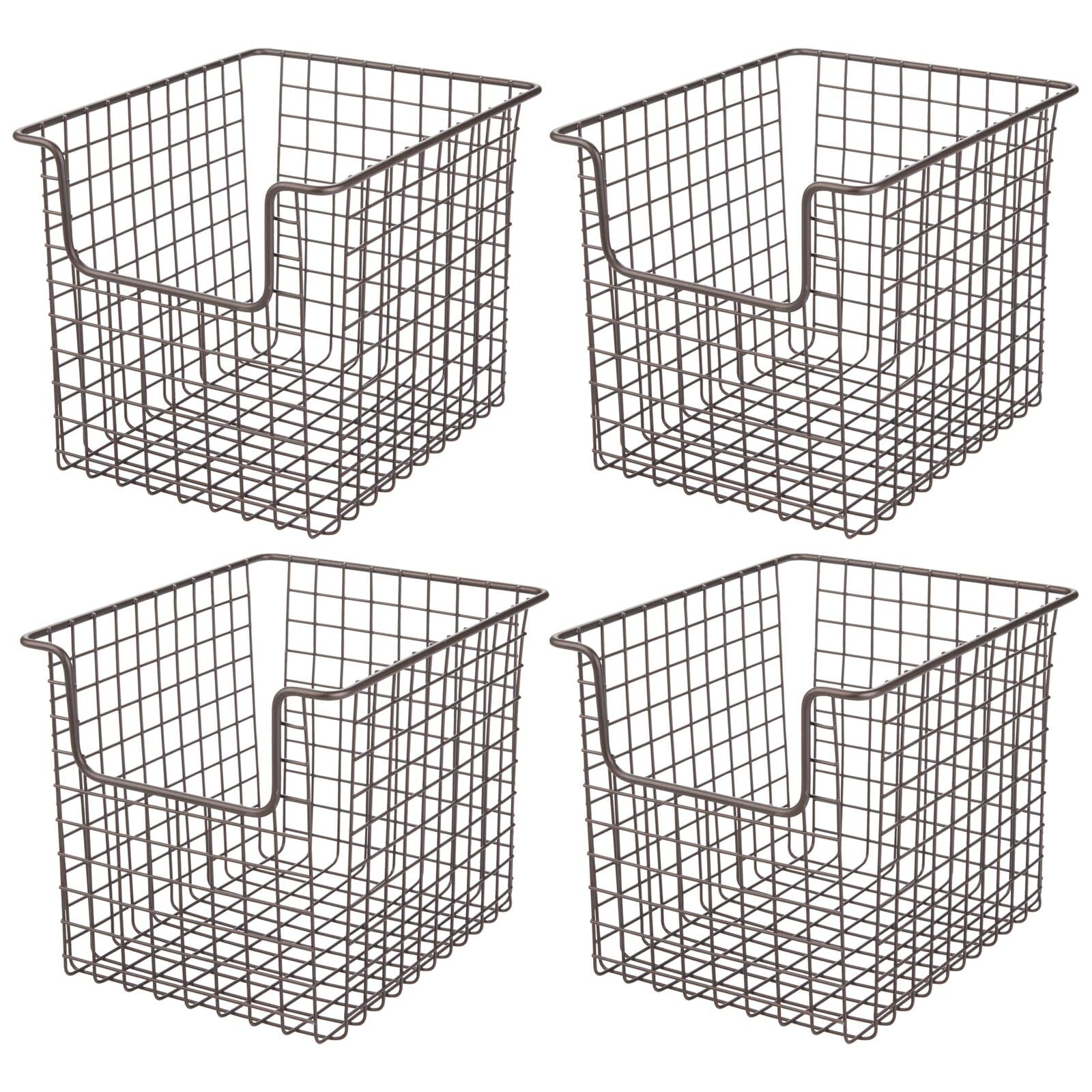 mDesign Metal Wire Closet Storage Basket Organizer with Front Dip Opening for Organizing Bedroom, Bathroom, Mudroom, Entryway, Hallway, or Linen Closets - Concerto Collection - 4 Pack - Bronze
