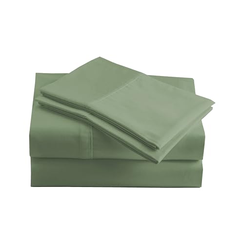 Linenwalas 100% Cotton Percale Sheet Set Full Size, Strong Breathable Crisp and Cooling Premium Cotton 4 Piece Sheet Set- 1 Flat, 1 Fitted, and 2 Pillowcases (Avocado Green/Full Size)