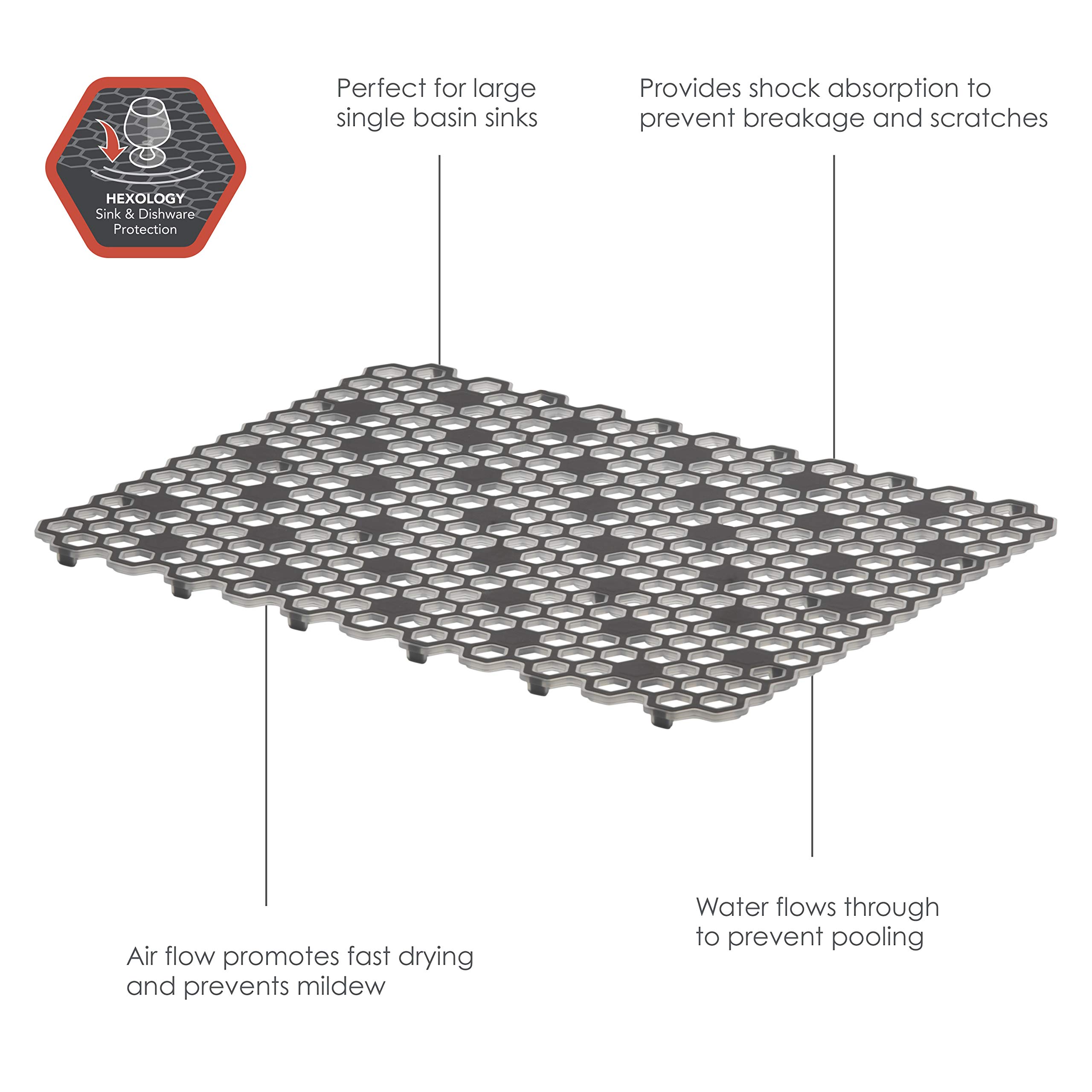 Spectrum Diversified Hexa Raised Feet Quick-Drying Heavy-Duty Protector with Non-Slip Surface, Large Farmhouse Sink Mat, Frost/Gray